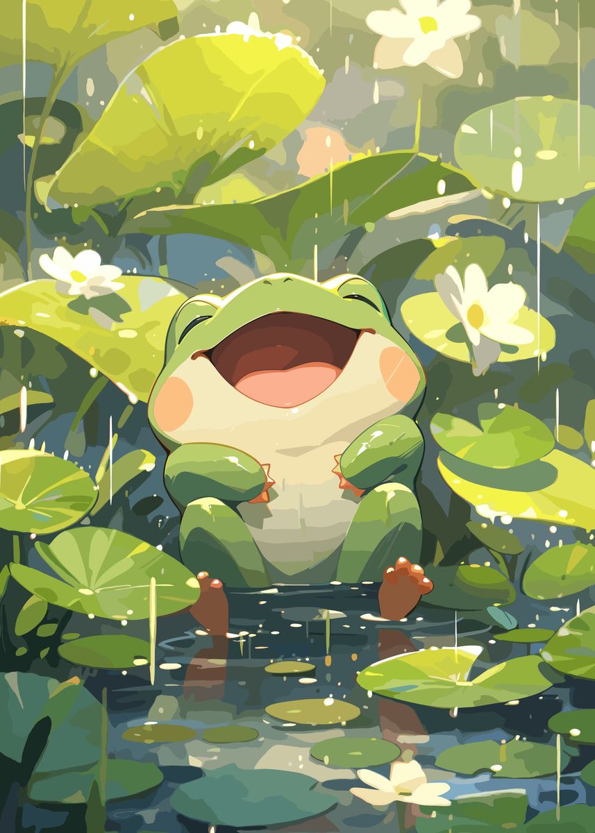 'frog laughing in the rain' Poster, picture, metal print, paint by ...