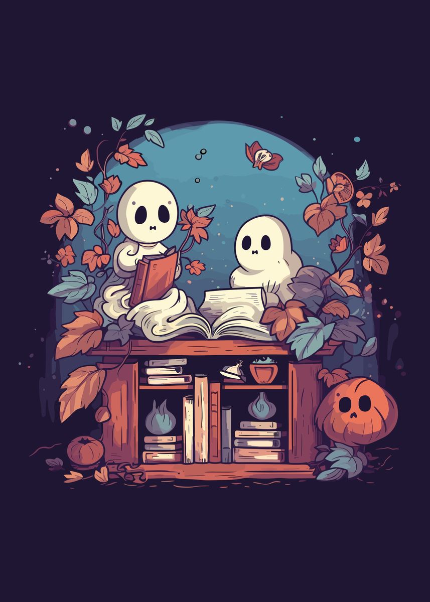 'Cute Ghosts Reading Books' Poster by Ardyce Behn | Displate