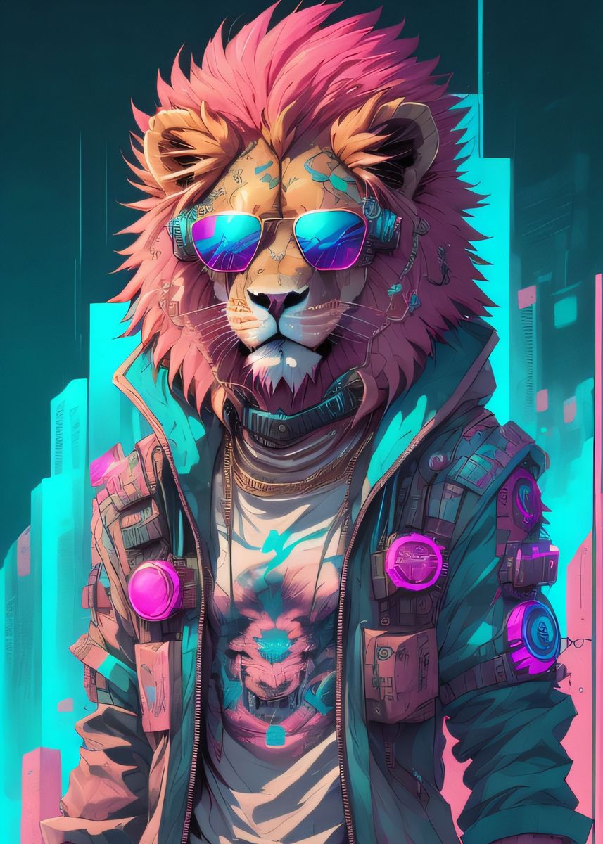 'Cyberpunk Lion' Poster, picture, metal print, paint by Noah Balint ...