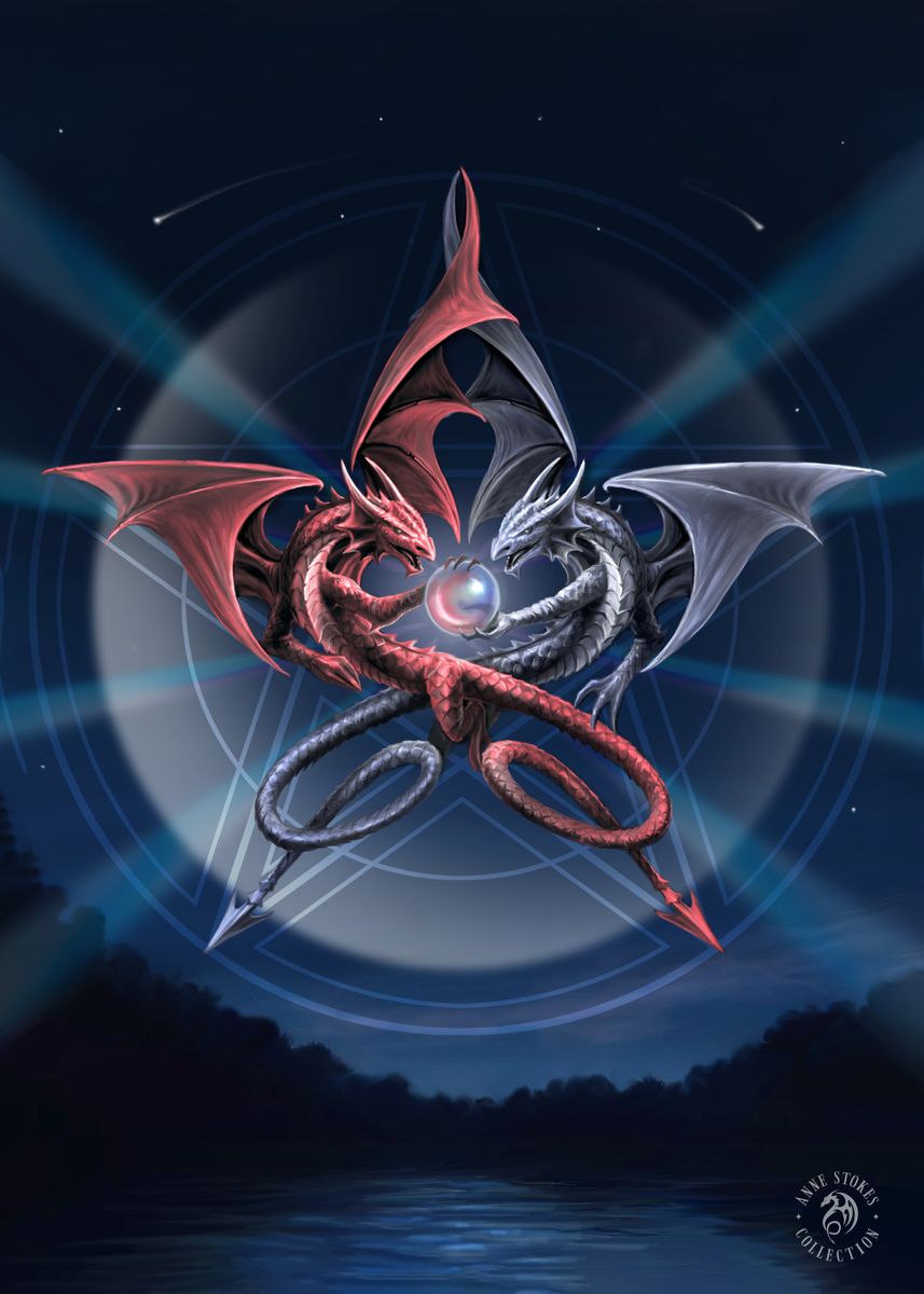 'Pentagram Dragons' Poster, picture, metal print, paint by Anne Stokes ...