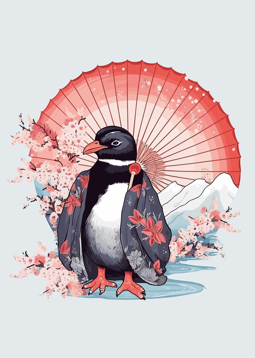 'Japanese Penguin Cute' Poster, picture, metal print, paint by Kiana ...