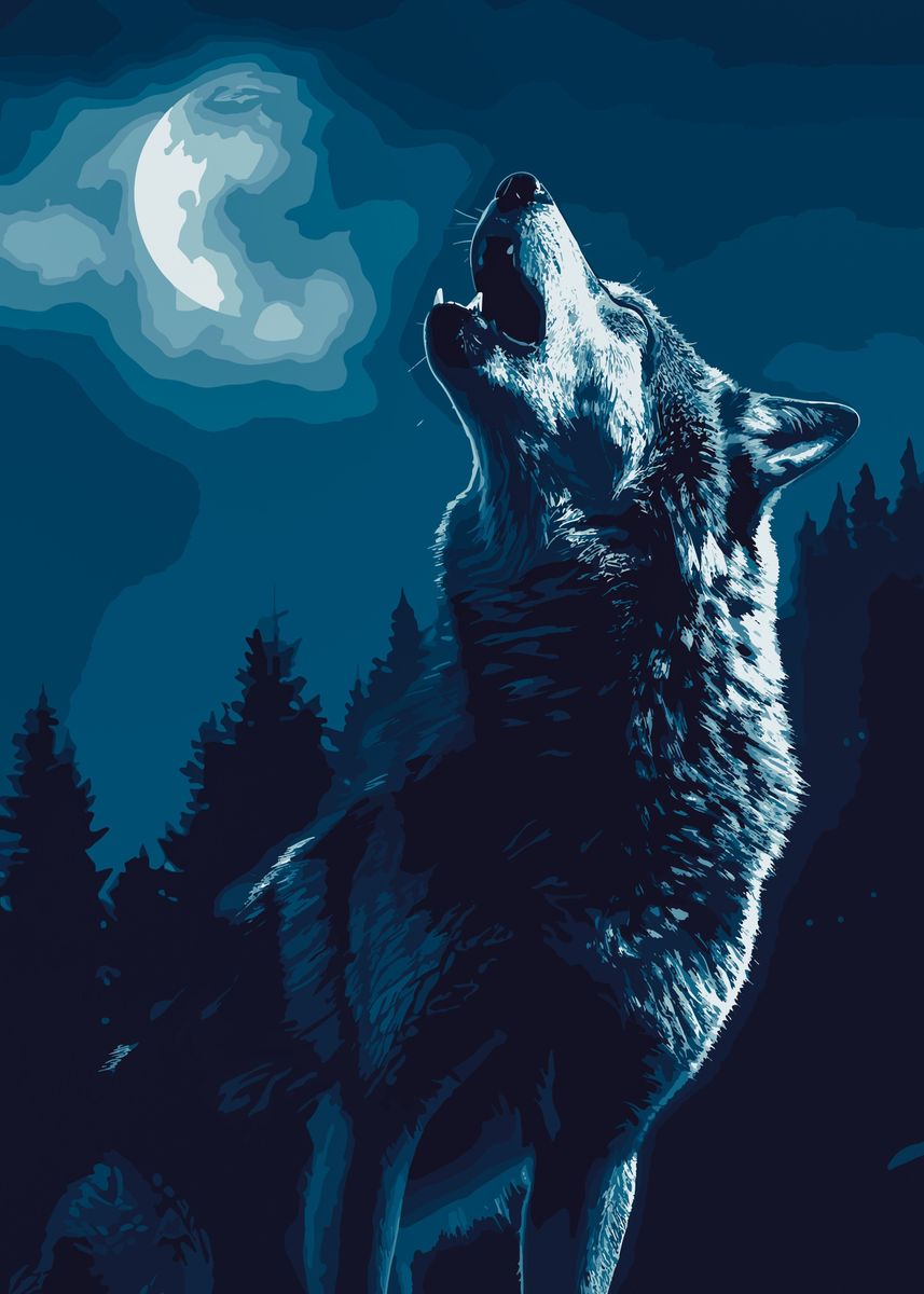 'wolf moon night' Poster, picture, metal print, paint by Maegan Sellers ...