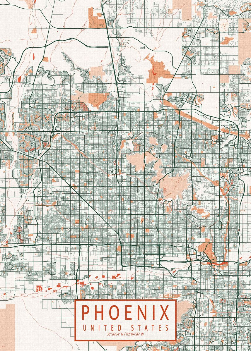'Phoenix City Map Bohemian' Poster, picture, metal print, paint by ...