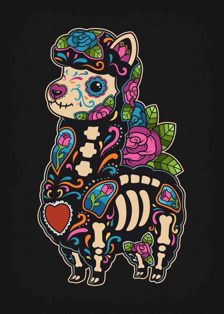 'Llama Sugar Skull' Poster, picture, metal print, paint by B Cubed ...