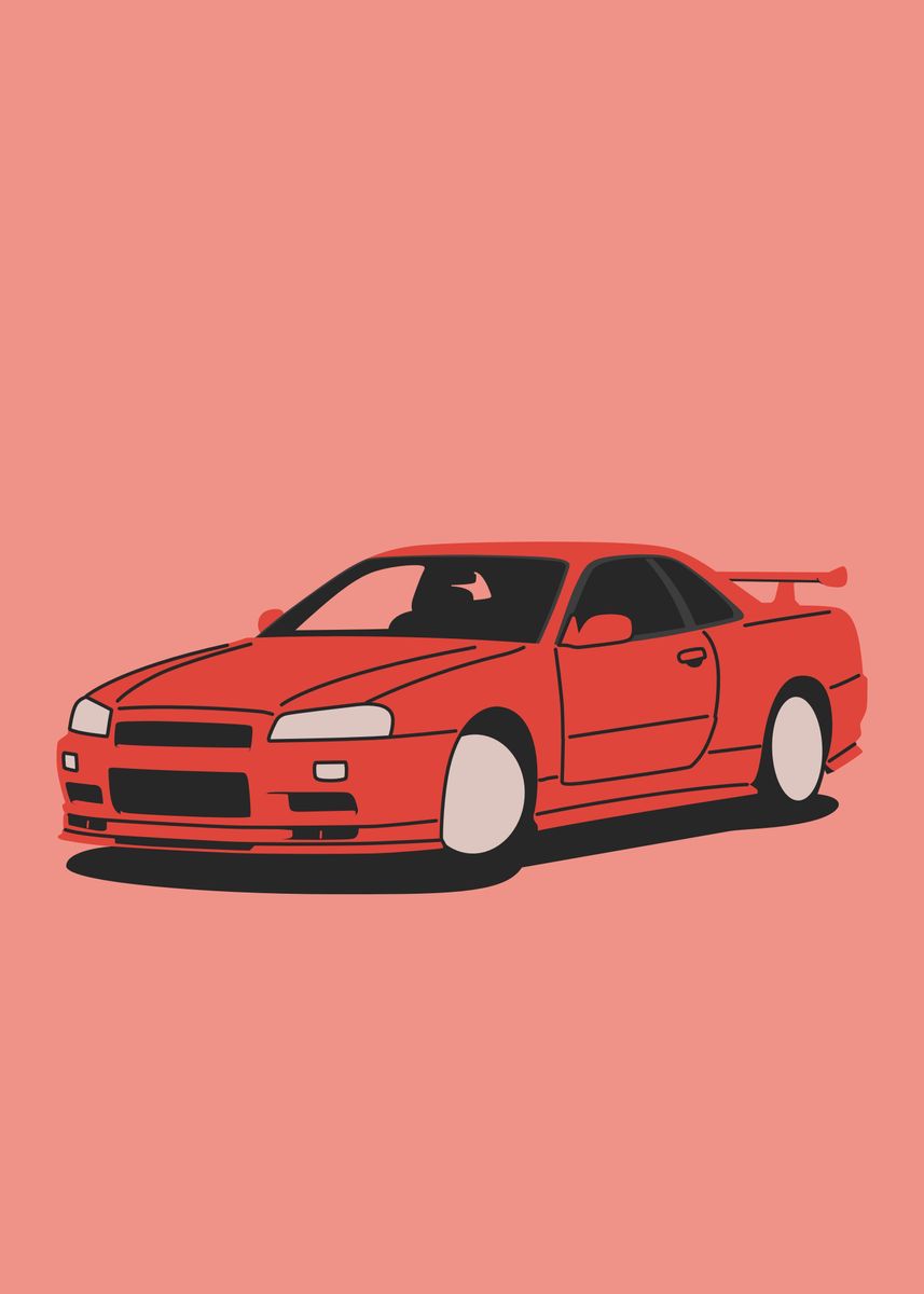 'GTR R34 Minimal' Poster, picture, metal print, paint by Deeo | Displate