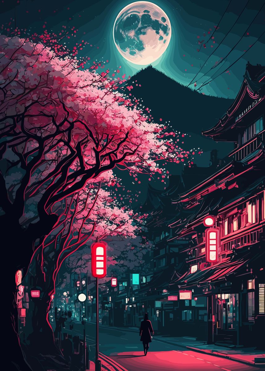 'Cherry Blossom Japanese' Poster, picture, metal print, paint by Ali Jane | Displate