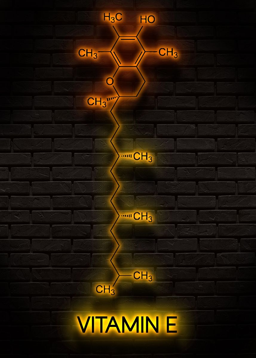 'Neon Vitamin E Chemical' Poster, picture, metal print, paint by ...