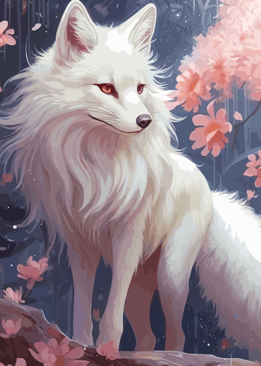 'White Fox Sakura' Poster, picture, metal print, paint by Darien Conley ...