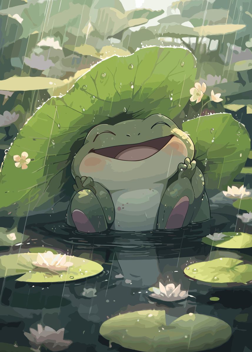 'frog laughing in the rain' Poster, picture, metal print, paint by Teri ...