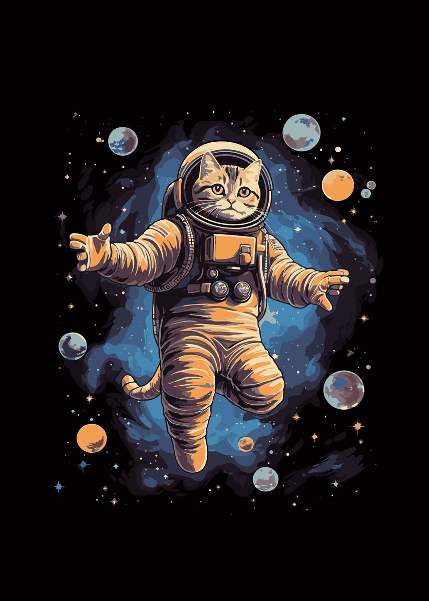 'cute cat astronaut' Poster, picture, metal print, paint by Patsy ...
