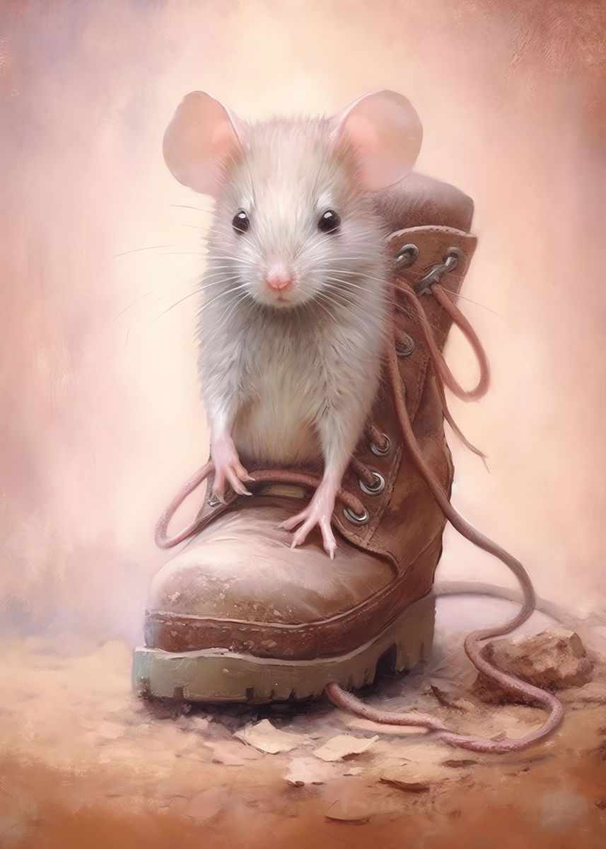 'Tiny Mouse Hiking Boot' Poster, picture, metal print, paint by Fleur ...