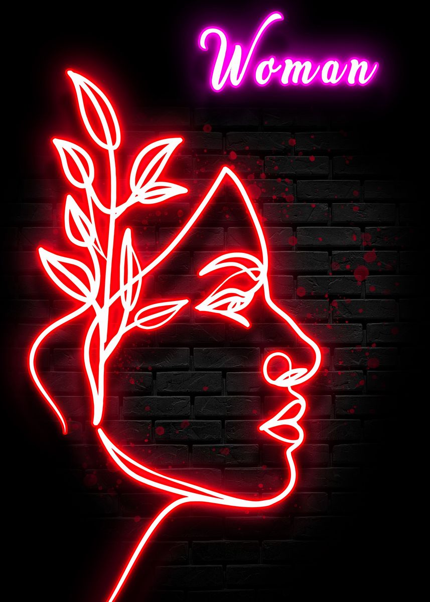 ' Neon Woman Red Poster' Poster by Game On | Displate