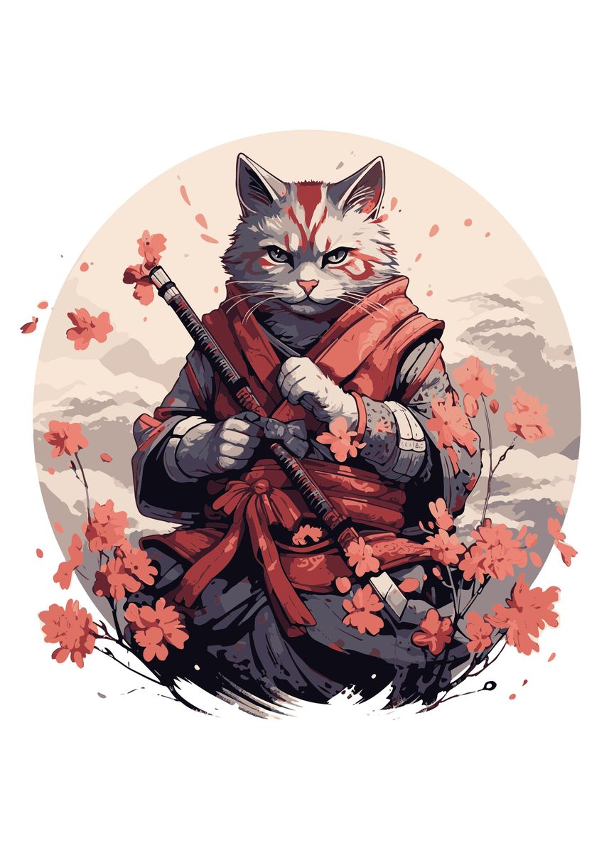 'cat samurai japan ' Poster, picture, metal print, paint by Artmatrusa ...