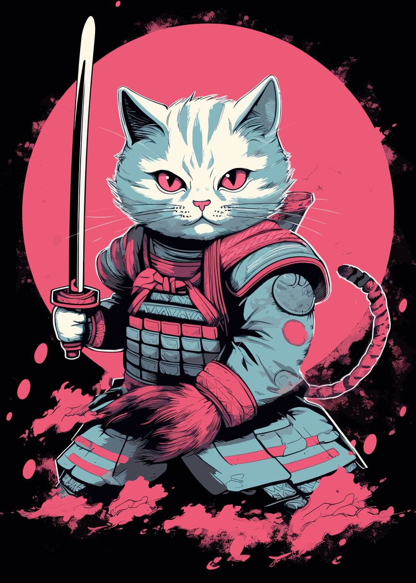 'Cat in samurai armor ' Poster, picture, metal print, paint by Chester ...