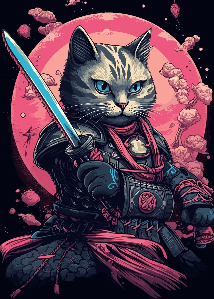 'Cat in samurai armor' Poster, picture, metal print, paint by lanem ...