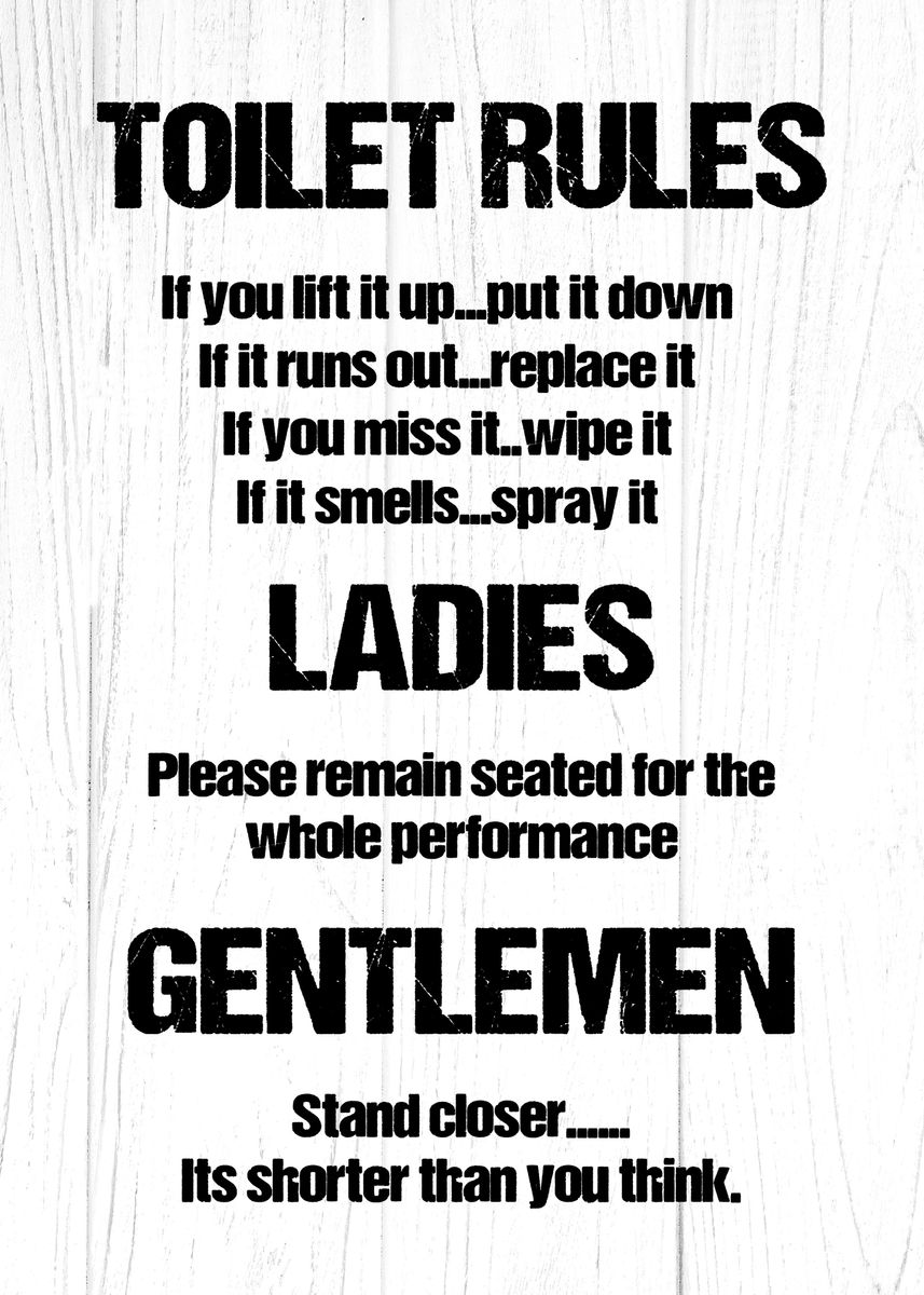 'Toilet Rules Funny ' Poster, picture, metal print, paint by Metal ...
