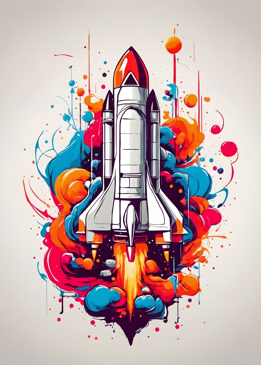 'Rocket Launch Colorful' Poster, picture, metal print, paint by Dream ...