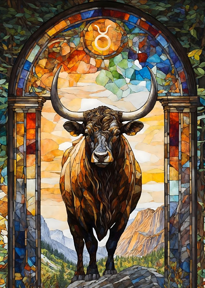 'Taurus Stained Glass' Poster, picture, metal print, paint by Troy ...