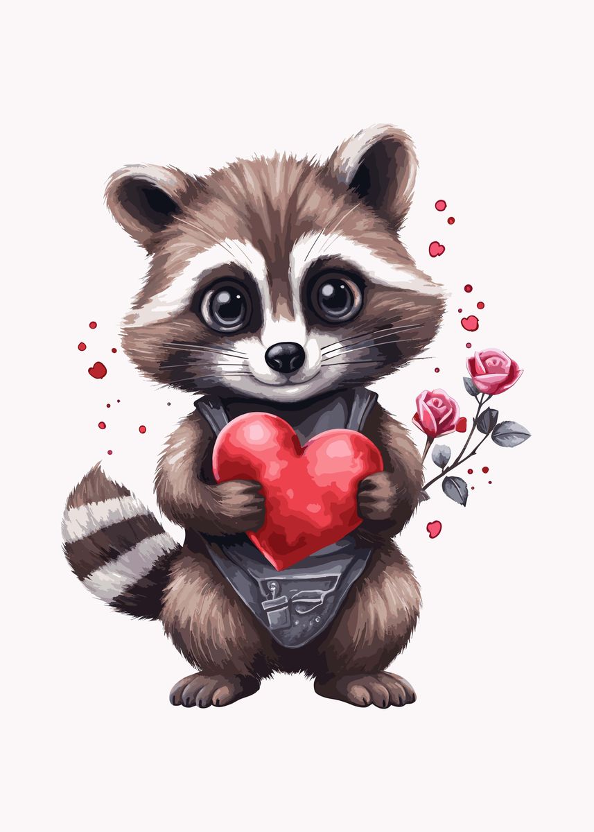 'Raccoon Holding Heart' Poster, picture, metal print, paint by Violet ...