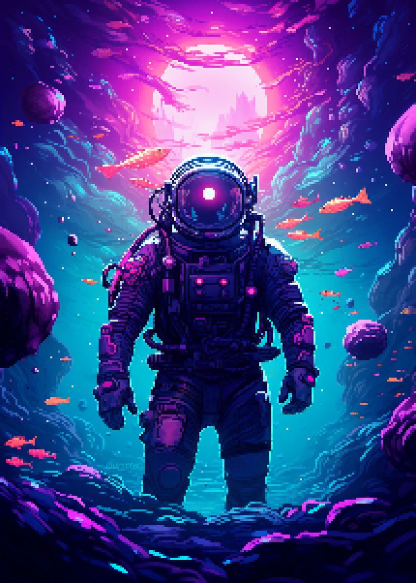 'Vaporwave Spaceman Pixel' Poster, picture, metal print, paint by ...