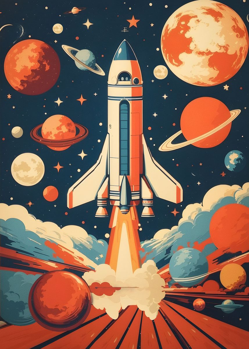 'Rocket Vintage' Poster, picture, metal print, paint by Dream Reality ...