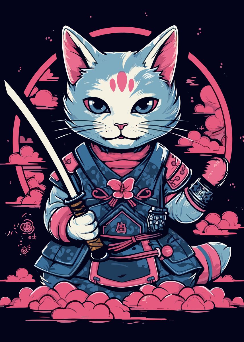 'Cat in samurai armor' Poster, picture, metal print, paint by laney ...