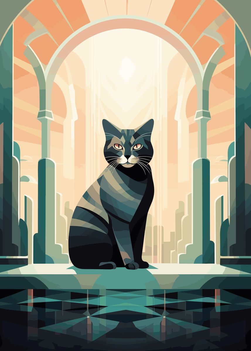 'Art Deco Cat Art' Poster, picture, metal print, paint by mcmtdesigns ...