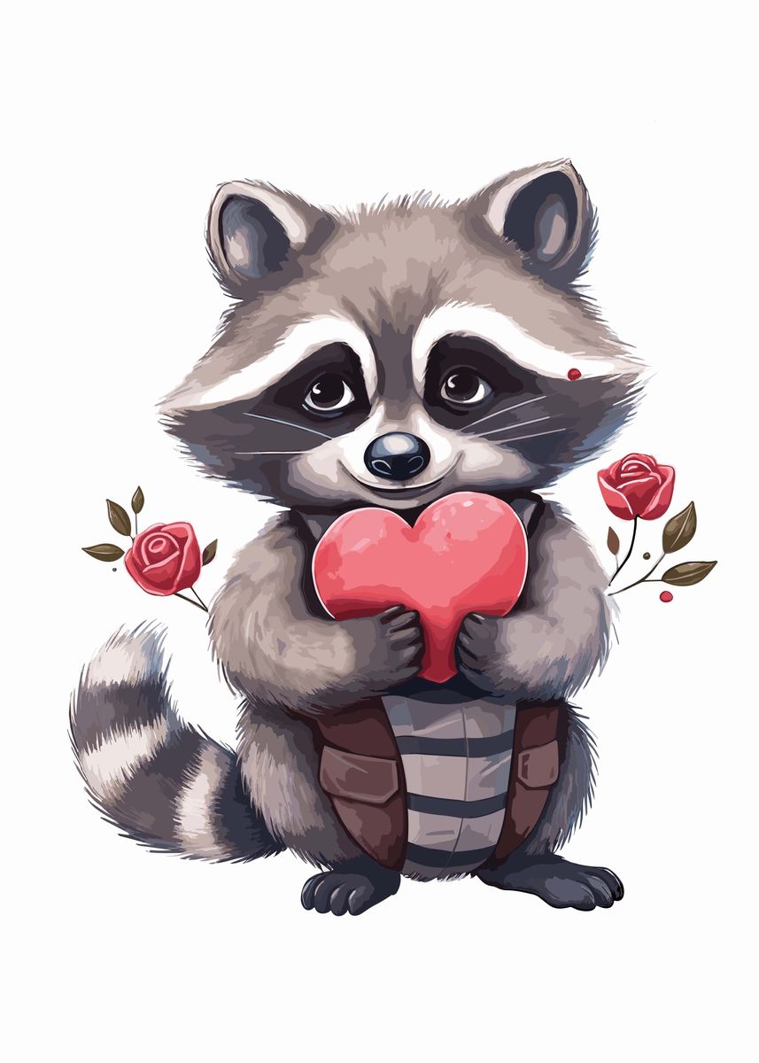 'Raccoon Holding Heart' Poster, picture, metal print, paint by Violet ...