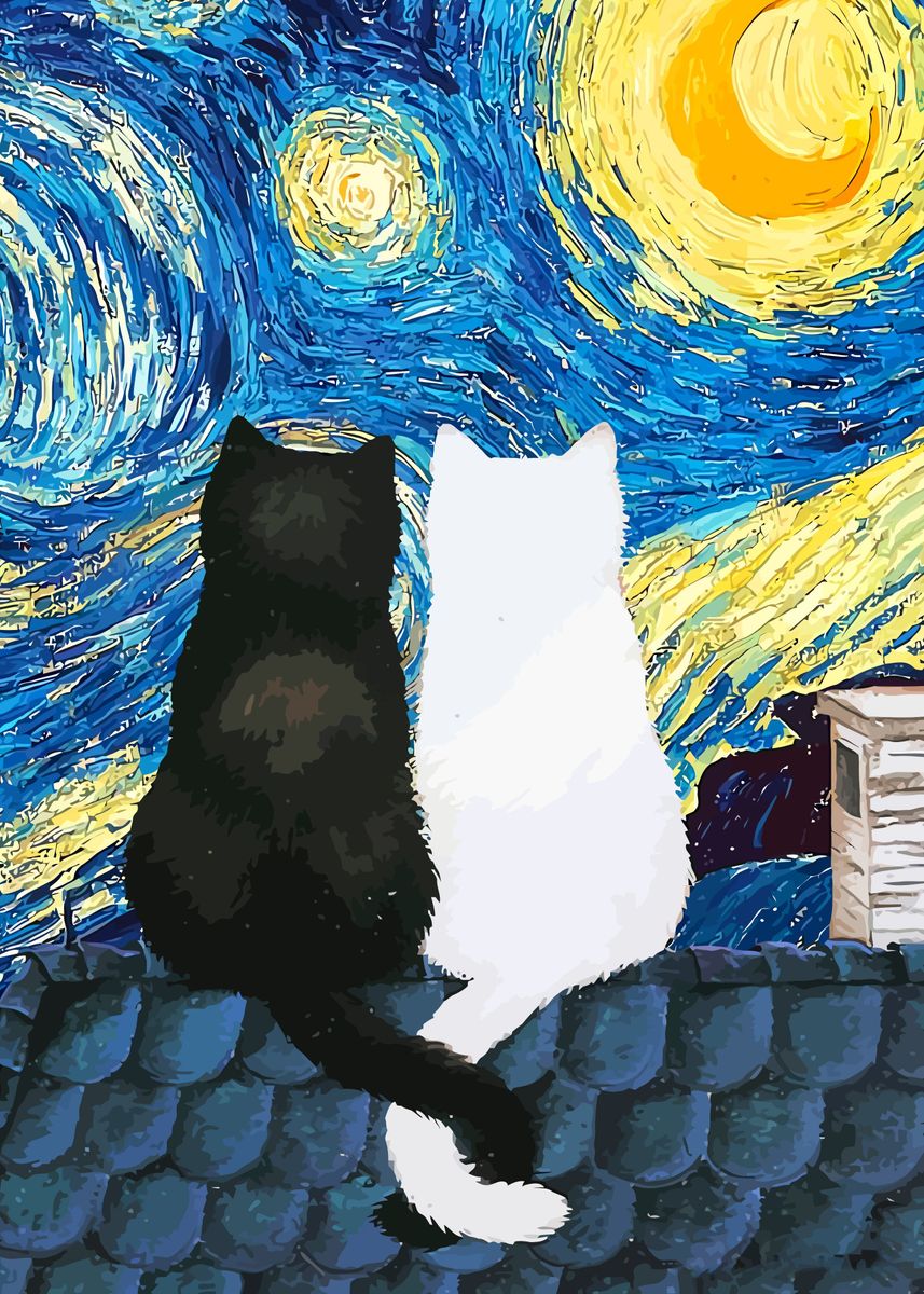 'Starry Night Cat ' Poster, picture, metal print, paint by Space Nature ...
