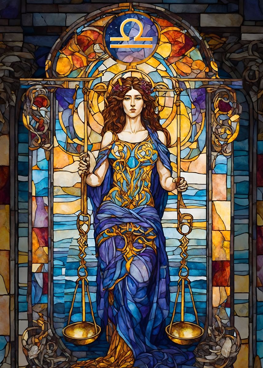 'Libra Stained Glass' Poster, picture, metal print, paint by Troy ...