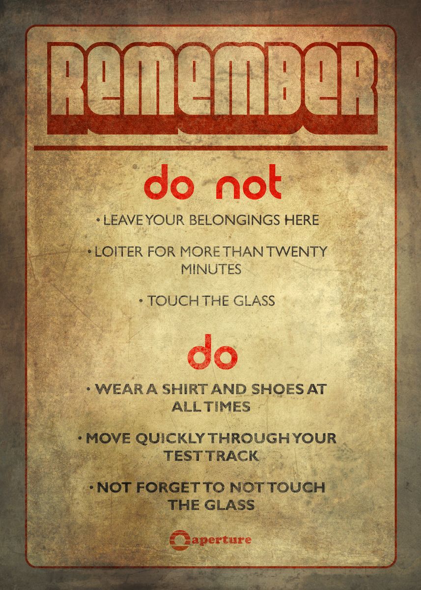 'Rules' Poster, picture, metal print, paint by Portal Game | Displate