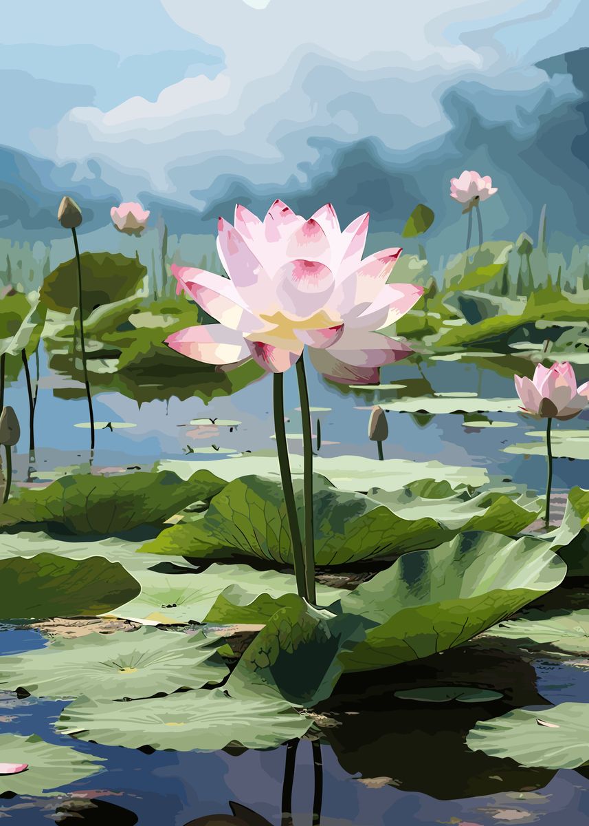 'Beautiful Lotus Flower' Poster, picture, metal print, paint by ...