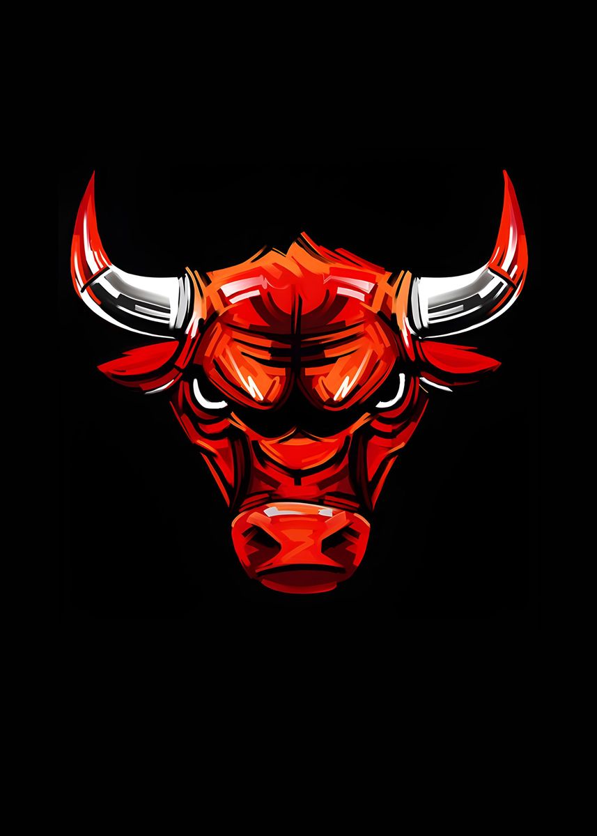 'Red Raging Bull ' Poster, picture, metal print, paint by Uber Colektiv | Displate