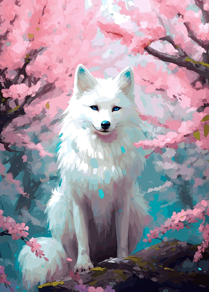 'wolf cherry blossom' Poster, picture, metal print, paint by Hari ...
