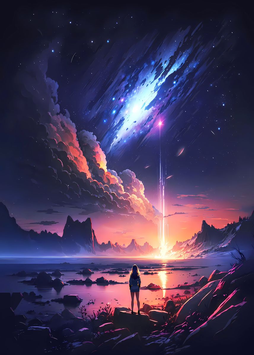 'Starfall Twilight Scene' Poster, picture, metal print, paint by Luong Phat | Displate