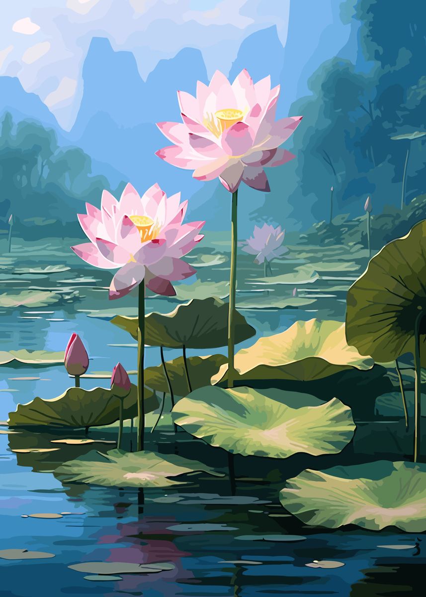 'Beautiful Lotus Flower' Poster, picture, metal print, paint by ...