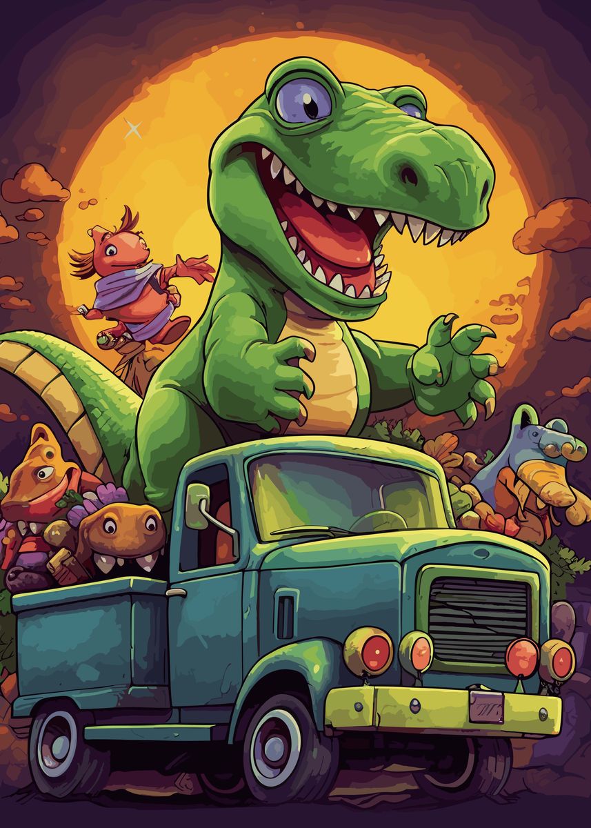 'Cute Dinosaur Animals' Poster, picture, metal print, paint by Mahi ...