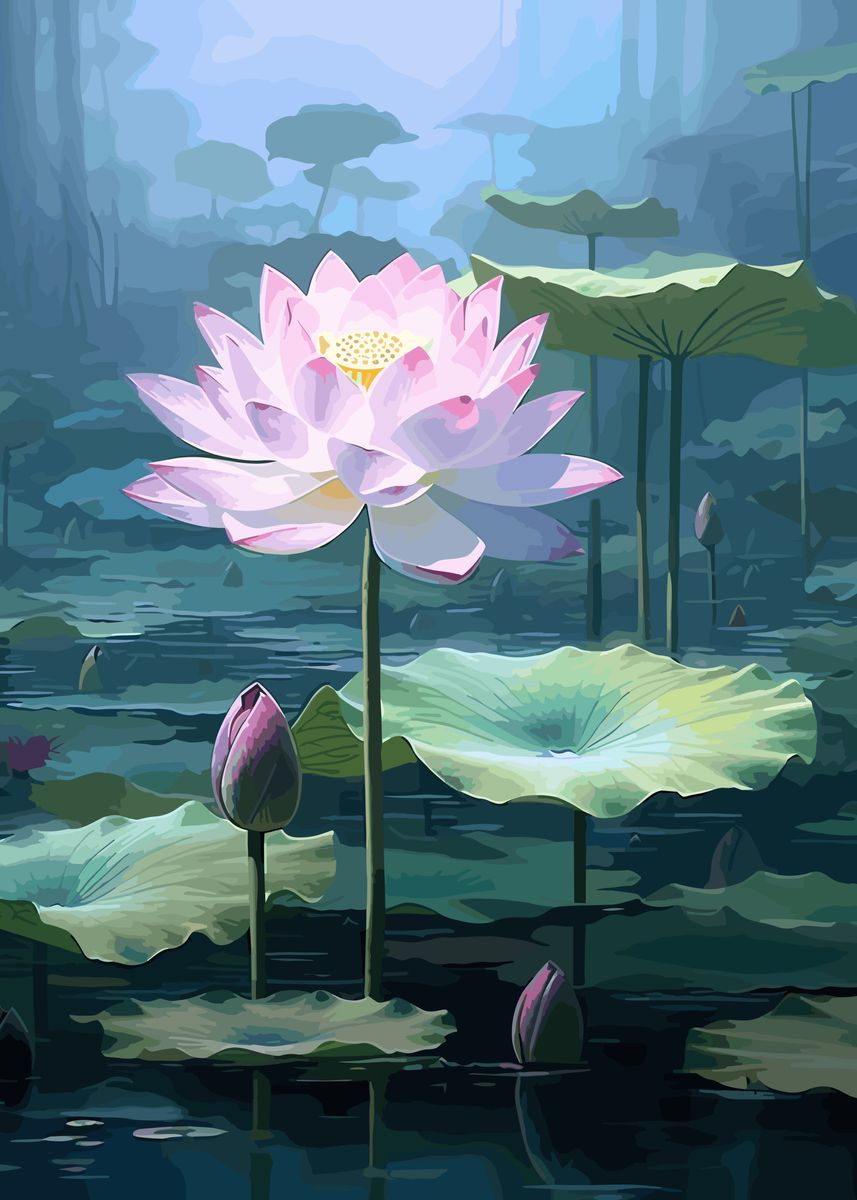 'Beautiful Lotus Flower' Poster, picture, metal print, paint by ...