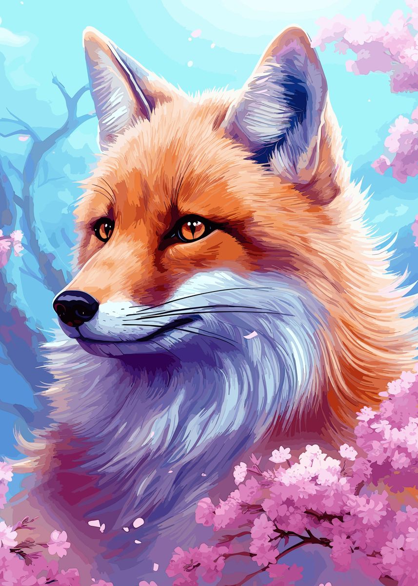 'cherry blossom wolf ' Poster, picture, metal print, paint by ...