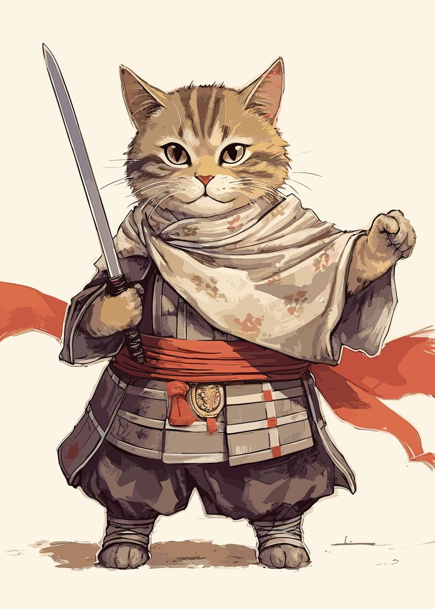 'samurai cat japan' Poster, picture, metal print, paint by AlycePreston ...