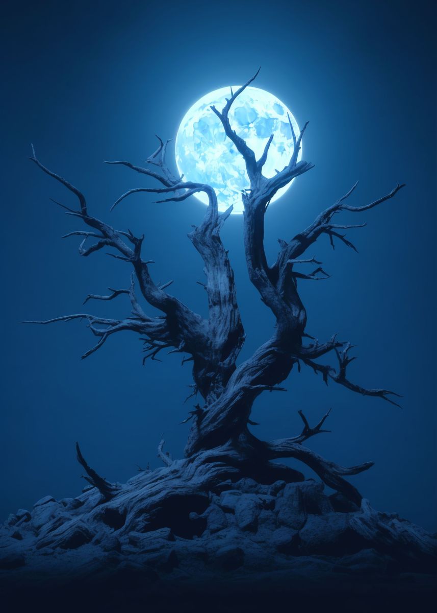'Blue Moon and Dead Tree' Poster, picture, metal print, paint by ...