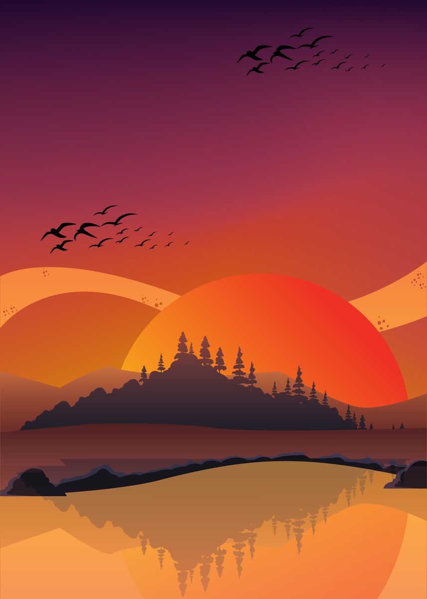 'Scenery Sunset' Poster, picture, metal print, paint by Tech Manis ...