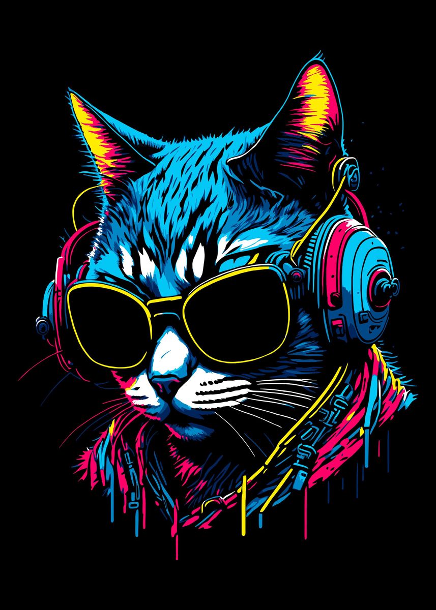 'Animal Cool Cat' Poster, picture, metal print, paint by Evani Cholson ...