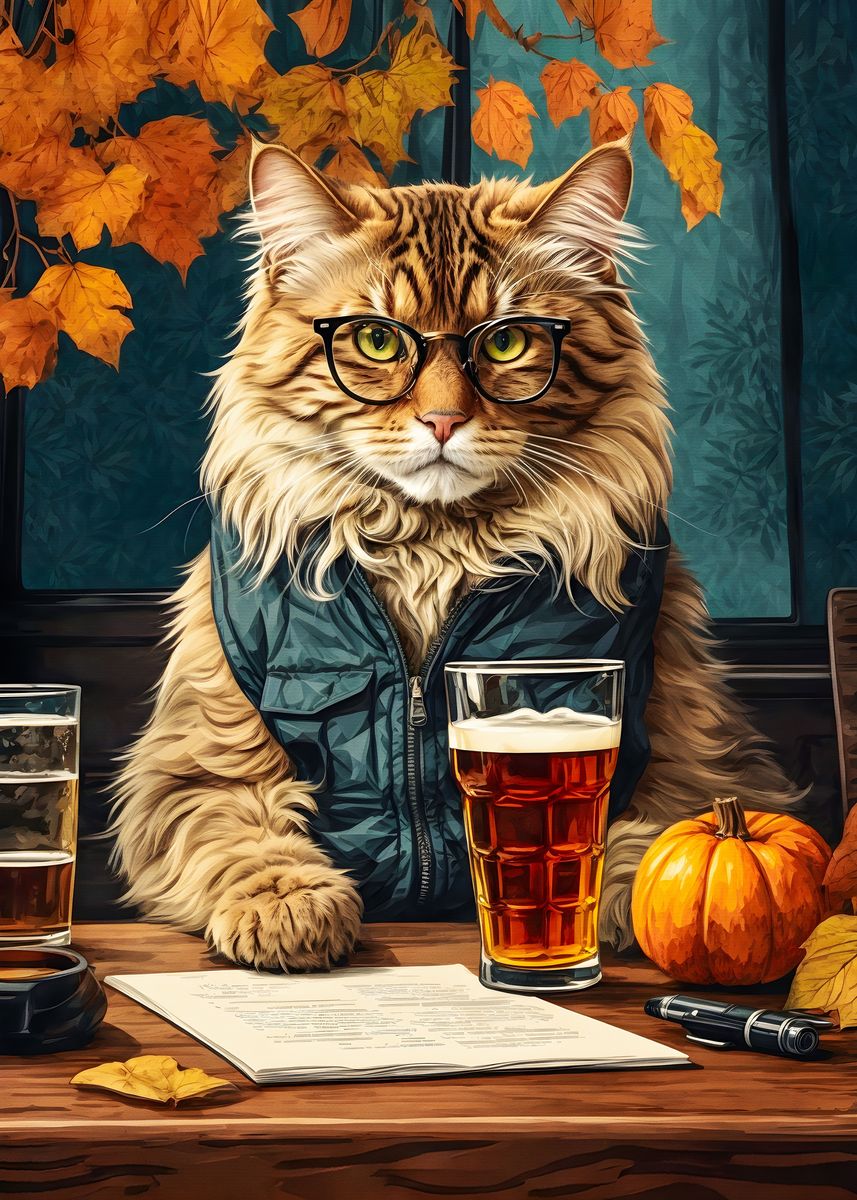 'Intellectual cat' Poster, picture, metal print, paint by Dream Reality ...