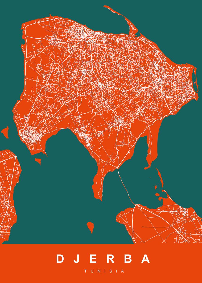 'MAP DJERBA TUNISIA ' Poster, picture, metal print, paint by UrbanMaps ...