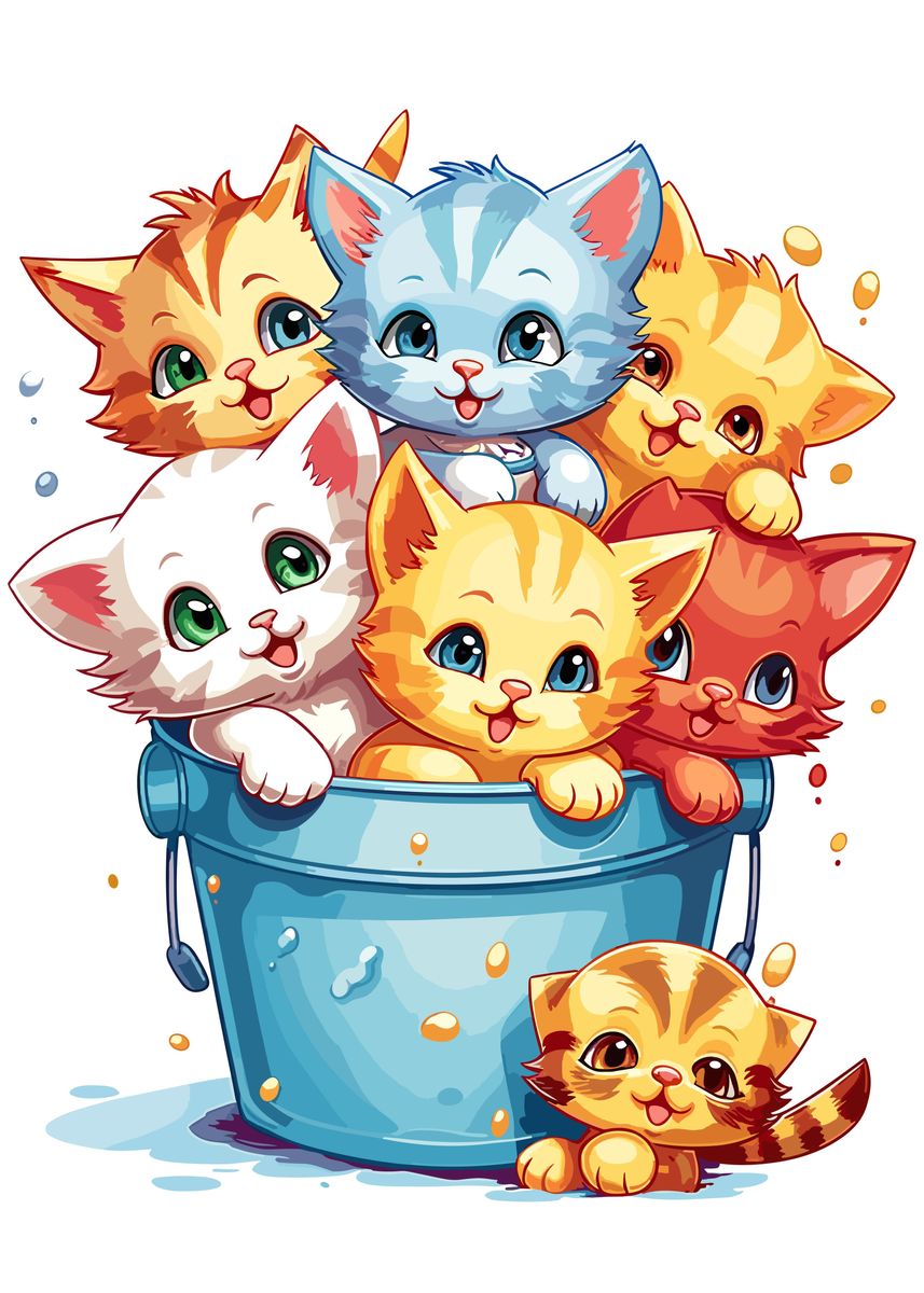 'Cats Kawaii Animals' Poster, picture, metal print, paint by MICHELLE ...