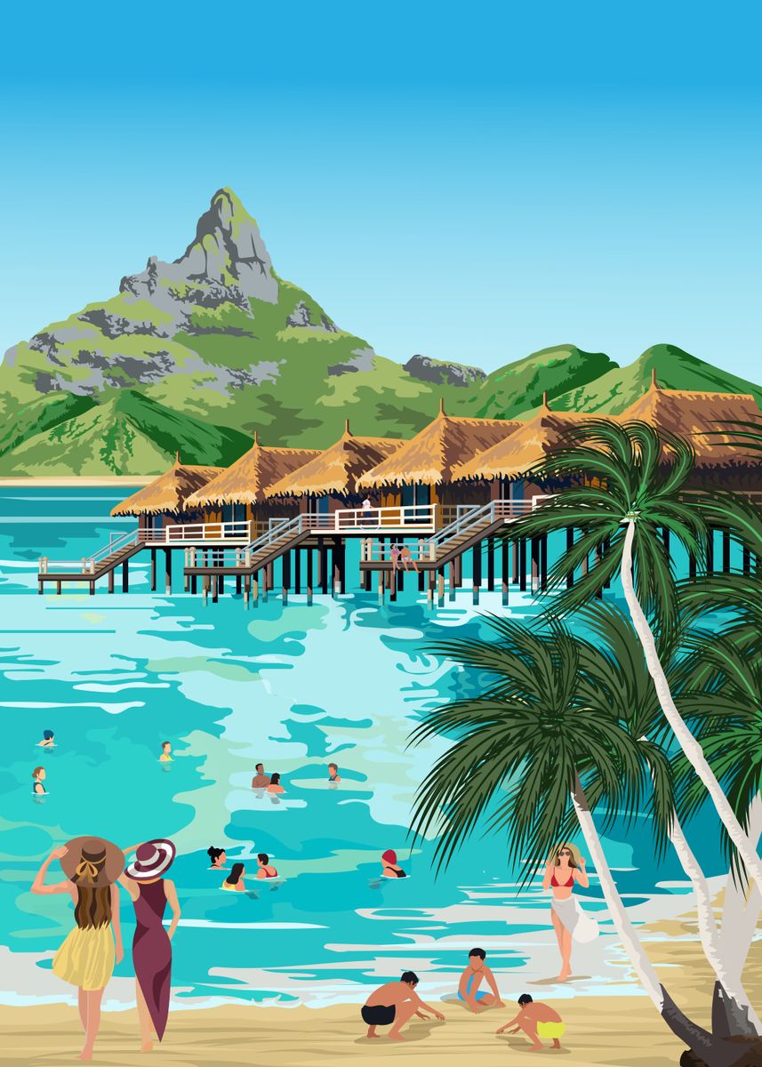 'Bora Bora Travel Print' Poster, picture, metal print, paint by Studio ...