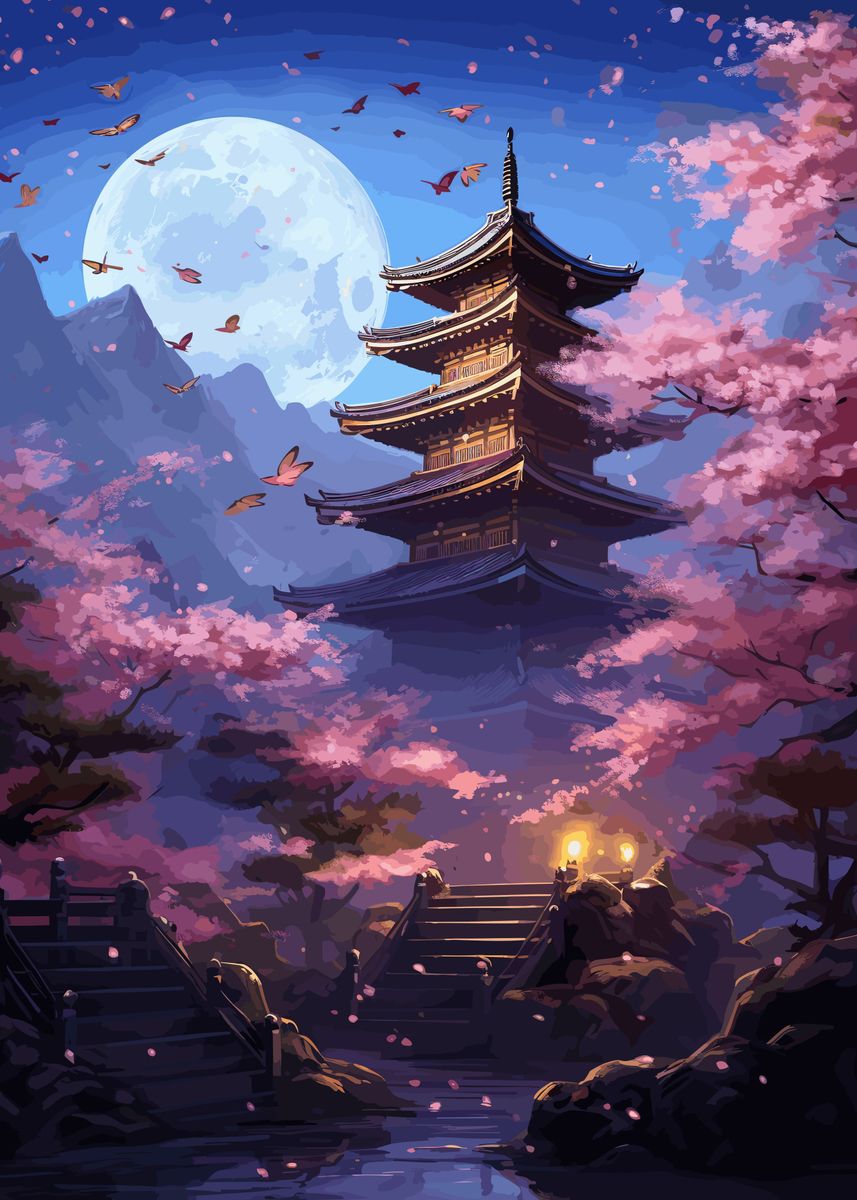 'japan cherry blossom' Poster by Ishaan Hewitt | Displate