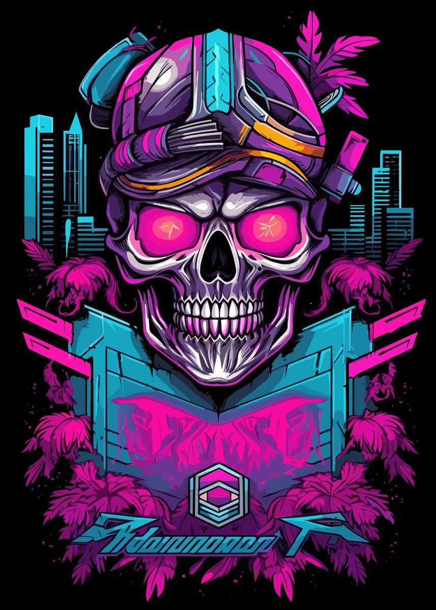'Skull Synthwave' Poster, picture, metal print, paint by Coral Plummer ...