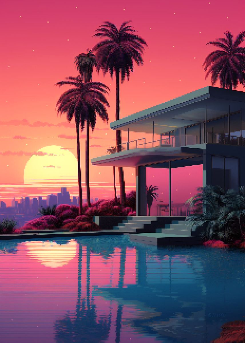 'LA Mansion Pixel Art' Poster, picture, metal print, paint by LVTFCO ...
